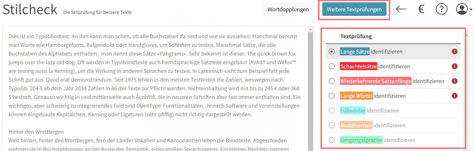Text online und kostenlos prüfen und den Schreibstil verbessern